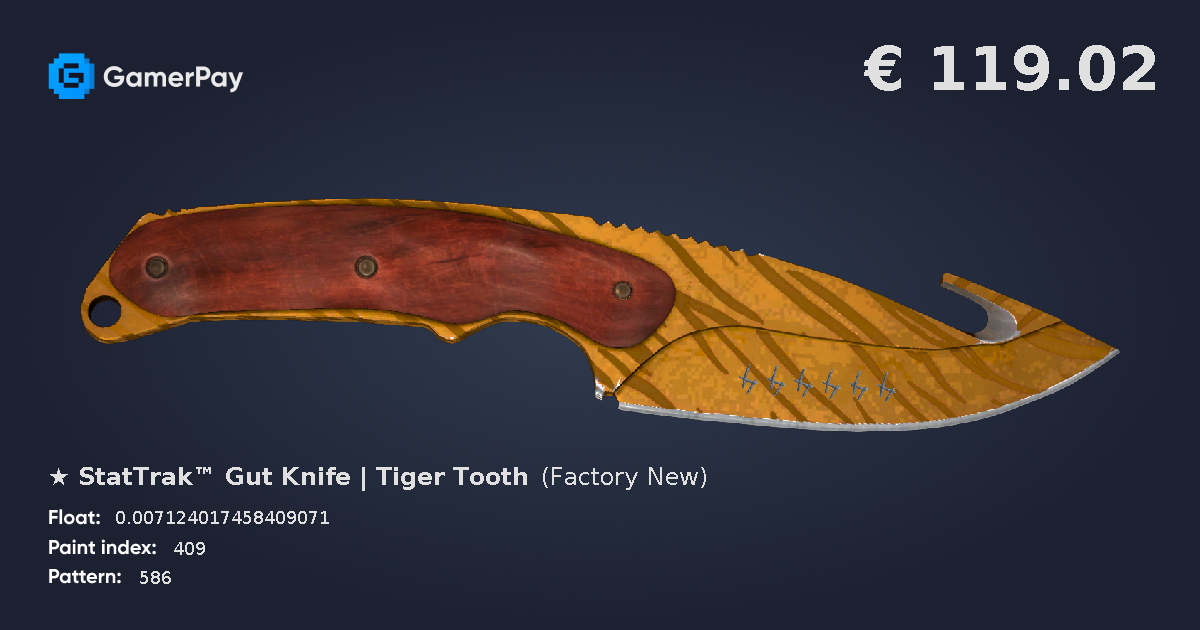 StatTrak™ Gut Knife | Tiger Tooth on GamerPay